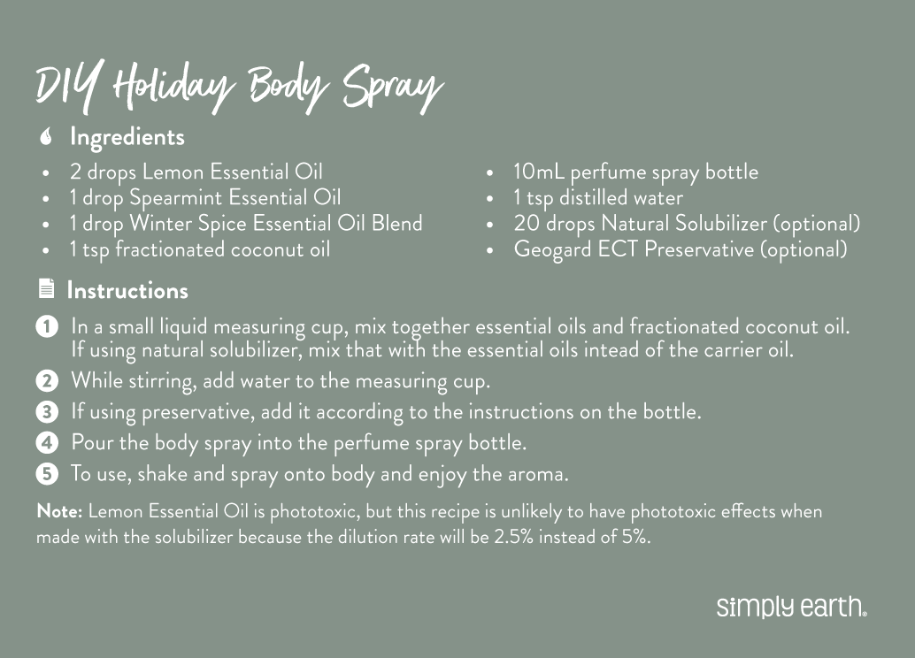Simply EarthShop | Recipes | Diy Holiday Body Spray Recipe